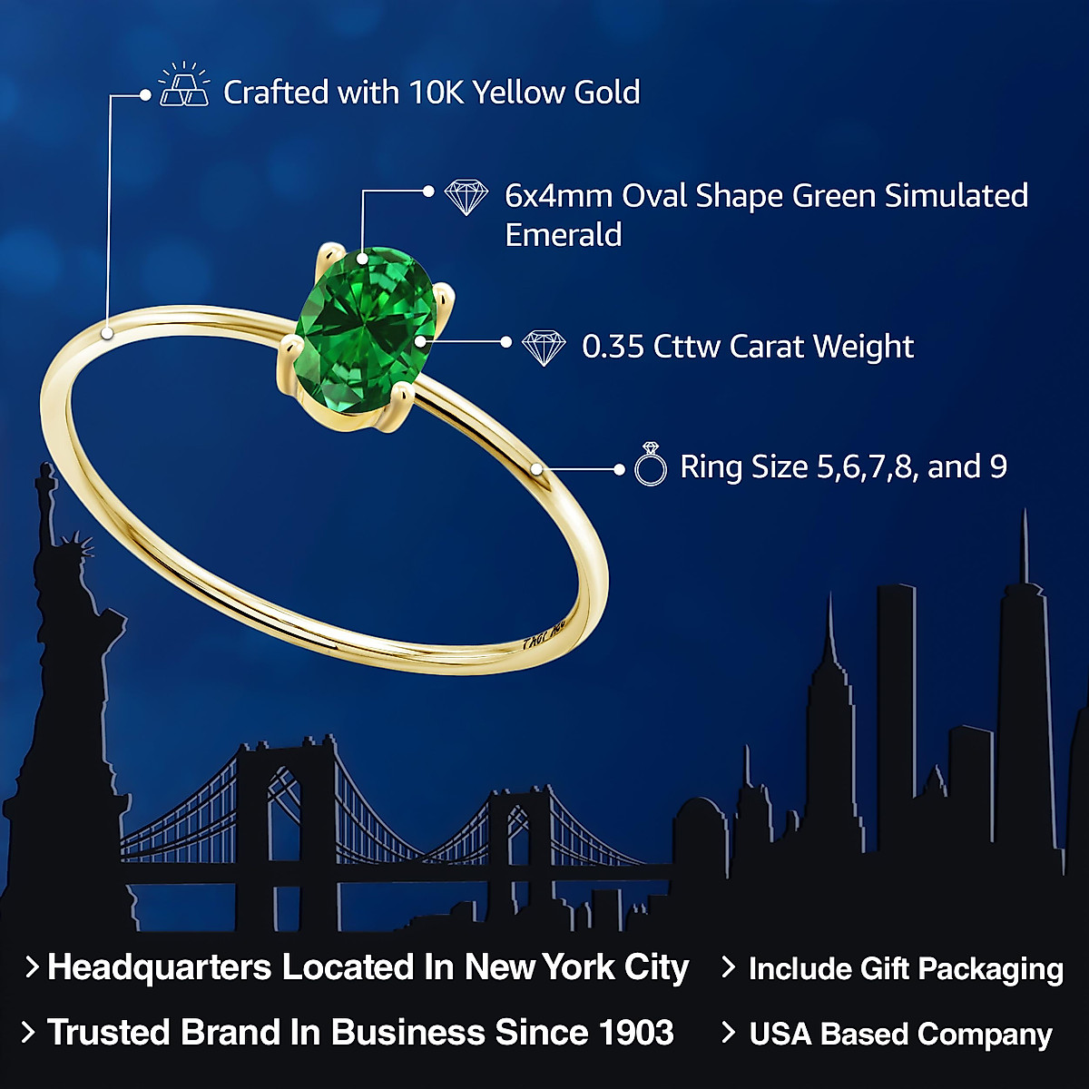 Gem Stone King 10K Yellow Gold 6X4MM Oval Gemstone Birthstone Engagement Ring | Solitaire Wedding Engagement Anniversary Promise Gold Ring For Women