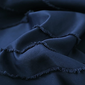 Vaulia Soft Microfiber Textured Duvet Cover Set with Tassels Design, Boho Chic Embroidery Striped Pattern Dark Blue, Queen Size 3-Piece Set (1 Duvet Cover 2 Pillow Shams)