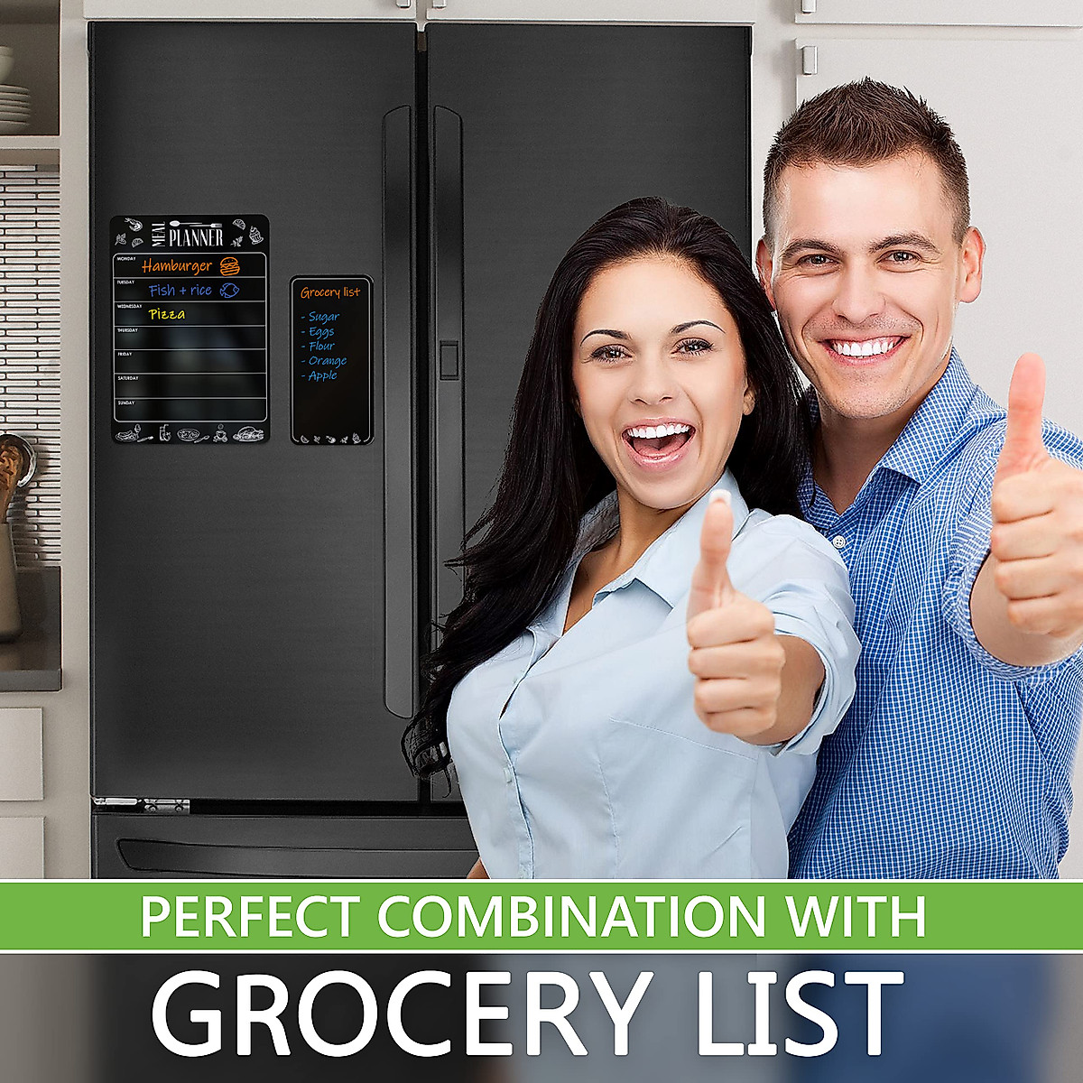 Weekly Dinner Menu Board for Kitchen A4-8.5x12 Black Magnetic Weekly Meal Planner for Fridge Dry Erase Weekly Menu Board Magnetic Menu for Refrigerator Food Menu Board Weekly Chalkboard Menu Board