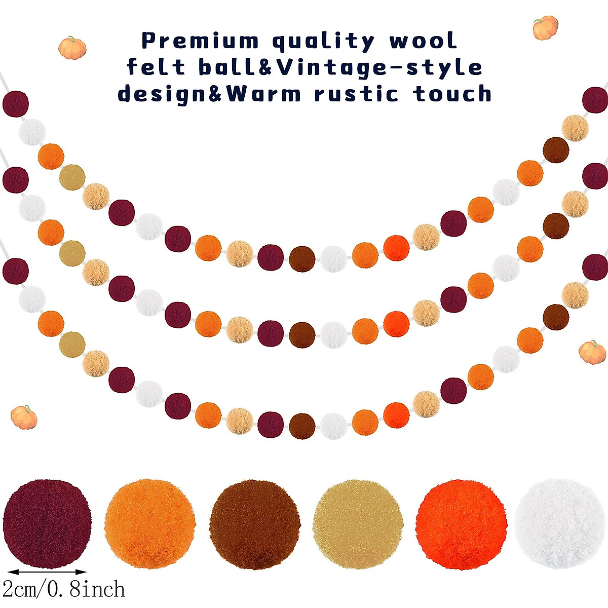 Fall Burlap Banner with 3 Pieces Fall Pom Pom Garland Wool Felt Ball Garland Thanksgiving Decoration for Harvest Time Autumn Theme Party Thanksgiving Supplies