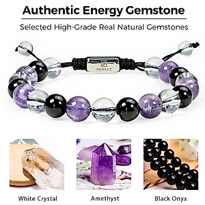 SENLLY Beaded Bracelet - 100% Natural Gemstones - 8mm Beads Multi Protection Energy Bracelet for Men Women