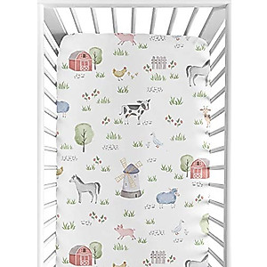 Sweet Jojo Designs Farm Animals Boy or Girl Fitted Crib Sheet Baby or Toddler Bed Nursery - Watercolor Farmhouse Horse Cow Sheep Pig