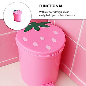 Toddmomy Cute Strawberry Desk Trash Can Mini Garbage Can with Lid Countertop Trash Cans for Desk Car Office Kitchen