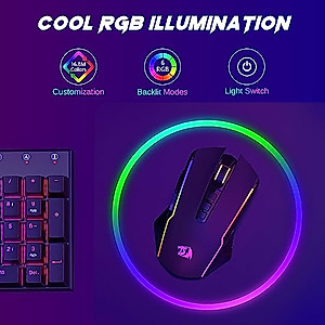Redragon Wireless Gaming Mouse, Tri-Mode 2.4G/USB-C/Bluetooth Mouse Gaming, 10000 DPI, RGB Backlit, Fully Programmable, Rechargeable Wireless Computer Mouse for Laptop PC Mac, Black