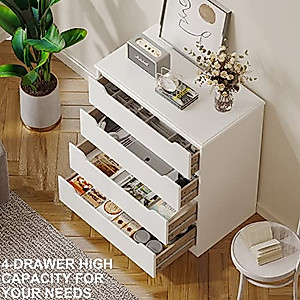 Gizoon 4 Drawer Dresser, White Chest of Drawers with Large Storage Capacity, Bedroom Dressers and Organizer with Embedded Handles and Sturdy Anti-tripping Device for Office, Living Room, Hallway