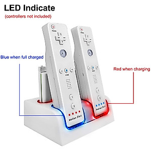 Upgraded Wii Remote Charger Station, Covanm 4 Port Wii Charging Station with 4 Rechargeable Battery for Wii (4 Port Charging Station+4 Replacement Batteries+USB Cable+Free USB Wall Charger)