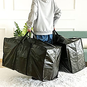 Fixwal XXL Moving Bags Jumbo Extra Large Heavy Duty Storage Bags Moving Totes Alternative to Moving Boxes, Stronger Straps Strong Handles & Zippers, Storage Totes for Clothes, Comforters (Black-3 Set)