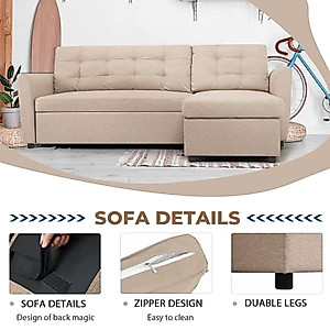 YOLENY 83inch Convertible Sectional Sofa with 3-Seat Sofa,L-Shaped Couch with Storage Ottoman, for Apartment and Small Space, Beige