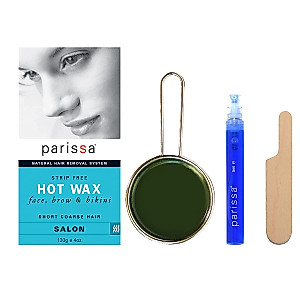HOT (Hard) Wax Strip-Free (120g), Parissa Salon Style Hair removal waxing Kit for bikini, brazilian, face, upper lip, Eyebrow With after care Azulene oil