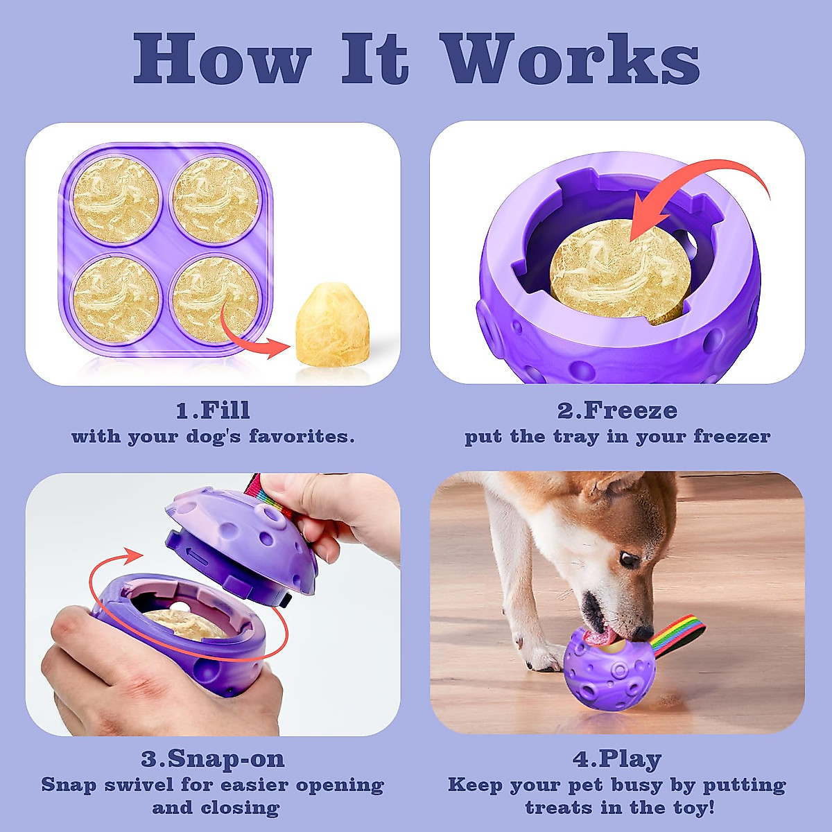 KHKJROS Dog Toys to Keep Them Busy, Frozen Treat Dog Enrichment Toys, Treat Dispensing Dog Toy, Treats Puzzle Ball Toy, DIY Freezable Fillable Treat Toy Enrichment Toys for Dogs (Meteorite)