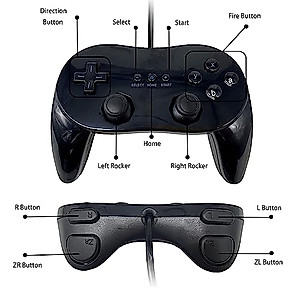 Larqety 2 Pack Wired Classic Controller Pro for Wii, Wii U Remote Console (Black)