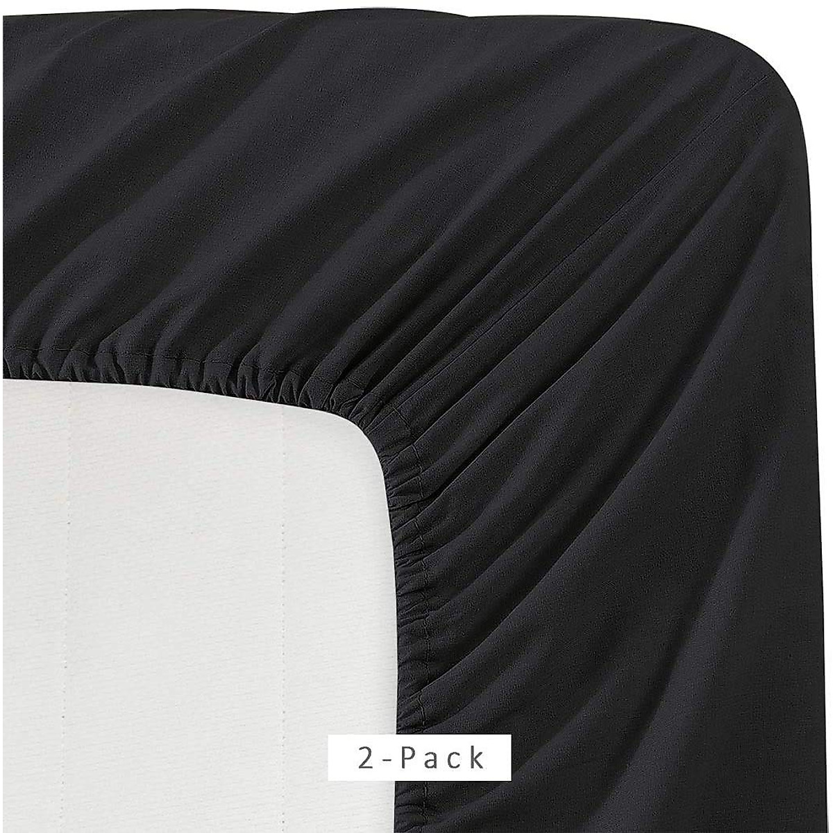 Knit Jersey Cotton Rich 2 Twin XL Fitted Bed Sheets (2-Pk) Twin Extra Long, 15 Deep Pocket, 39 x 80 Great for Dorm Room, Hospital and Split King Dual King Dual Adjustable Beds (Melange Black)