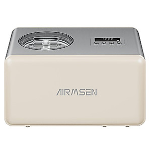 AIRMSEN 2.1-Quart Ice Cream Maker Machine with Built-in Compressor, No Pre-Freezing Required, Fully Automatic Frozen Treats Maker with LED Display & Timer, 72-Minute Cooling Function, Stainless Steel