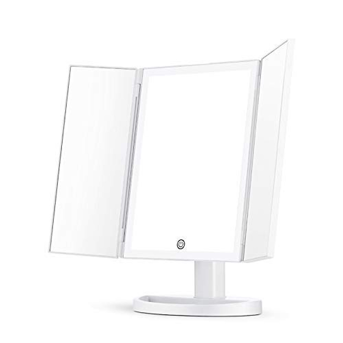 KXA Foldable Makeup Mirror, Vanity Mirror Dimmable LED Lights with Wide-Angle Touch Screen and Countertop Adjustable 360 Degree Bracket