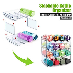 Water Bottle Organizer For Cabinet,4 Pack Plastic Clear Stackable Bottle Holder Storage,Pantry Organizer and Cabinet Organizer,Wine Rack/Drink Bottle Storage Stand for Refrigerator,Kitchen,Freezer