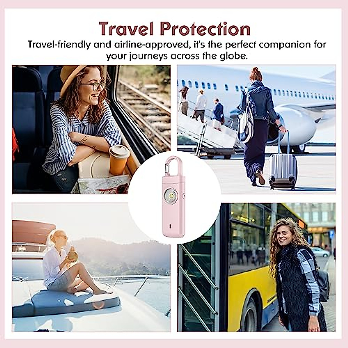 ANKOSHUN Rechargeable Personal Alarm for Women - Christmas Birthday Gifts for Women, Daughter, College Student, Teen Girl, Elders, Kids, Siren Alarm, USB Charging, Pink