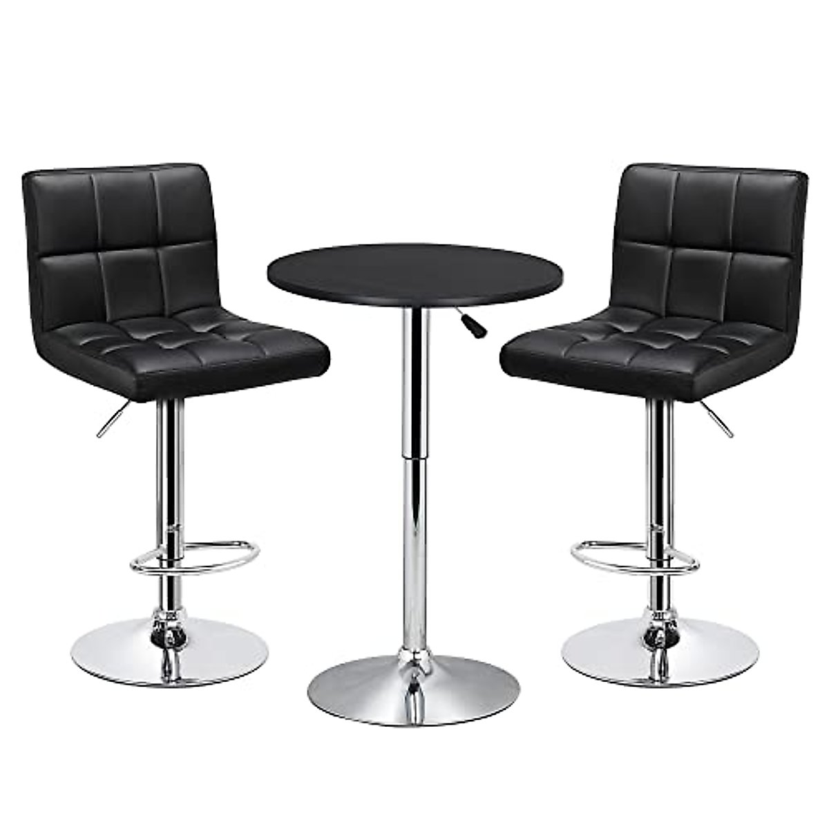 Yaheetech 3-Piece Bar Table Set, Round Bar Table and PU Leather Adjustable Swivel Armless Chairs, Modern Counter Height Table Set with 2 Bar Stool for Kitchen, Black