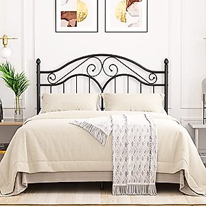 Elephance Full Size Metal Bed Frame with Vintage Headboard,14 Inches Storage Space Platform Bed No Box Spring Needed Easy Assembly,Black