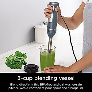 Ninja CI105BRN Foodi Power Mixer System, 750-Peak-Watt Immersion Blender and Hand Mixer, EasyGlide Beaters, Dough Hooks, 3-Cup Blending Vessel, Sea Salt Gray