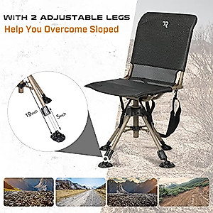 TR Hunting Chair 360 Degree Silent Swivel Folding Chair for Blinds, 400lbs Capacity 2 Legs Adjustable Height Comfortable Stable Hunting Seats, Portable Ground Hunting Chair