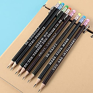 100 Pcs Inspirational Pencils Color Changing Mood Pencils Personalized Pencils with Words Motivational Cute Pencils with Eraser Heat Activated Wooden Pencils Class Reward for Kid (Black)