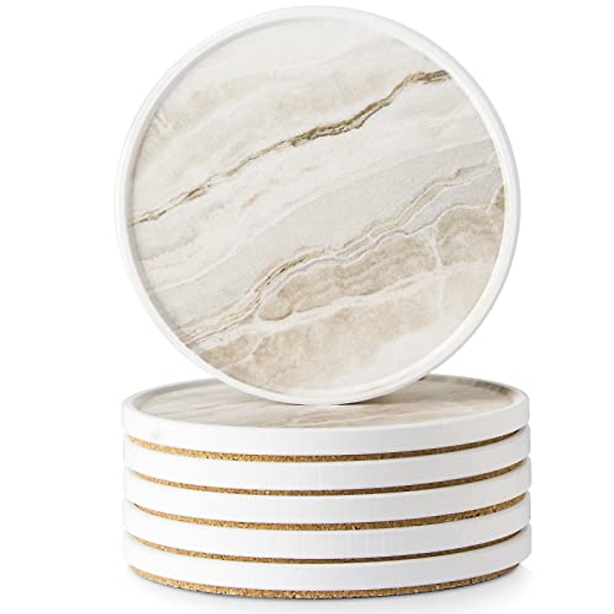 LIFVER Coasters for Drinks, Ceramic Absorbent Coaster for Coffee Table fits All Coffee Mugs Cups, House Warming Gift for New Home Decor Wedding Wooden Table Marble Stone Coaster Set of 6