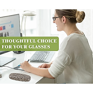 MoKo Hard Shell Eye Glasses Case with Cloth, PU Leather Protective Eyeglasses Cases Storage Organizer Travel for Men Women, Leopard