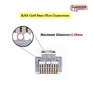 PETECHTOOL RJ45 CAT6 Connector End Pass Through Ethernet 8P8C Modular Plug for Ethernat Cable(20 Pieces)