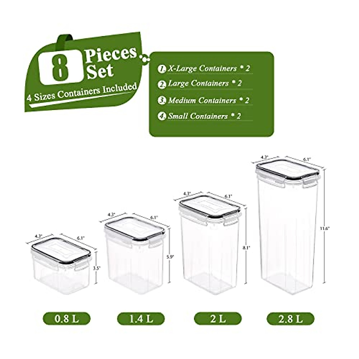 Airtight Food Storage Containers Set, 8 Pcs BPA Free Cereal Storage Containers with Lids Airtight, Storage Containers for Food and Sugar, Kitchen Pantry Organization and Storage