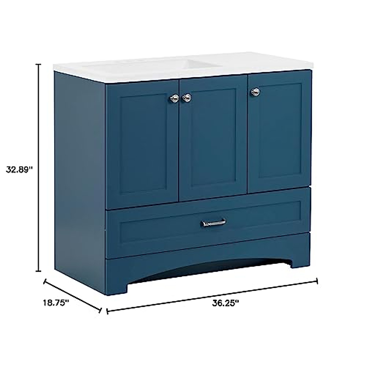 Spring Mill Cabinets Emlyn Bathroom Vanity with Sink, 18.75"D x 36.25"W x 32.89"H, Admiral Blue