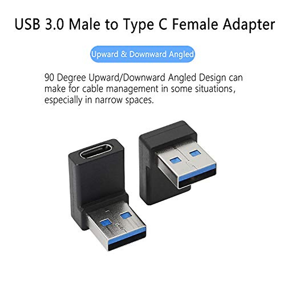 Right Angle USB A to USB C Adapter 2-Pack - High-Speed Data & Charging