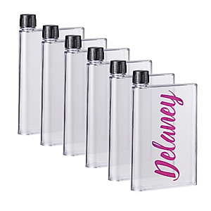 Flat Water Bottles Bulk, 6 Pack 16oz Personalized Clear Water Bottles with Narrow Mouth, Plastic, Leak Proof & Lightweight DIY Gift for Women Men Aunt Teacher Nurse Sports Travel Gym Hiking