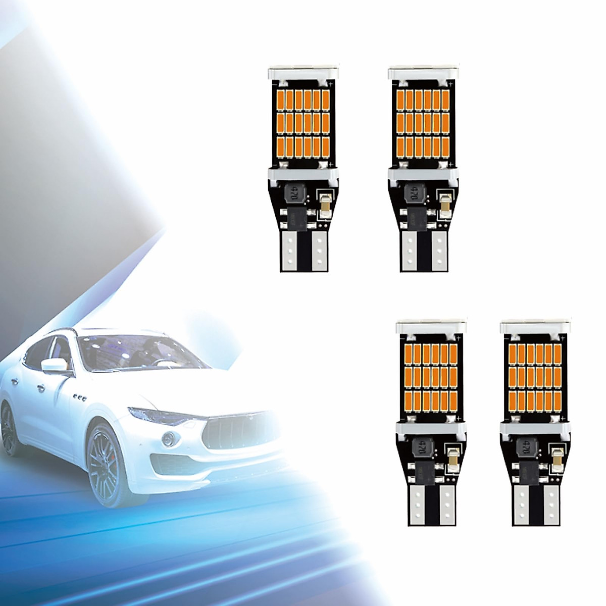 yvshy 4 PCS Car T15 Brake Light, 4014 45SMD DC12V High-bright 360-degree Reversing Light Turn Signal Replacement, CANBUS Decoded Stepless LED Bulb, Universal for Cars (Yellow)