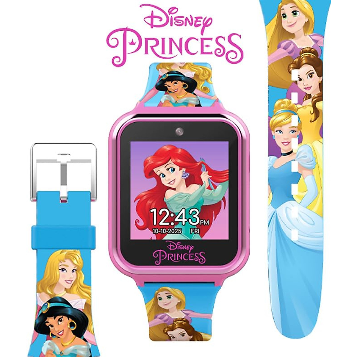Accutime Disney's Princess Kids' Touchscreen Interactive Smartwatch, Built in Selfie-Camera, Easy-to-Buckle Strap, Model: PN4258AZ