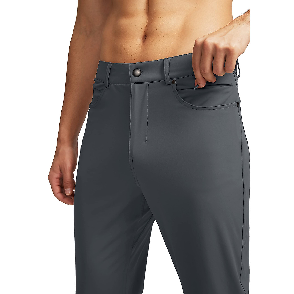 Men's Stretch Golf Pants with 6 Pockets Slim Fit Dress Pants for Men Travel Casual Work (Ink Grey, L)