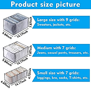 3 Pack Foldable Closet Drawer Organizer 7 Grids 9 Grids Washable Wardrobe Clothes Organizer Drawer Clothes Dividers Jeans T-shirt Legging Shirt Drawer Dividers Organizers