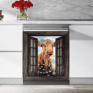 Tup Kitchen Dishwasher Sticker Farm Cow Panels,Window Flower Refrigerator Door Cover Sheet,Fridge Home Cabinet Decor Decals Appliances Stickers 23 Wx26 H inches, , 23 Wx26 H inches(Non Magnet),