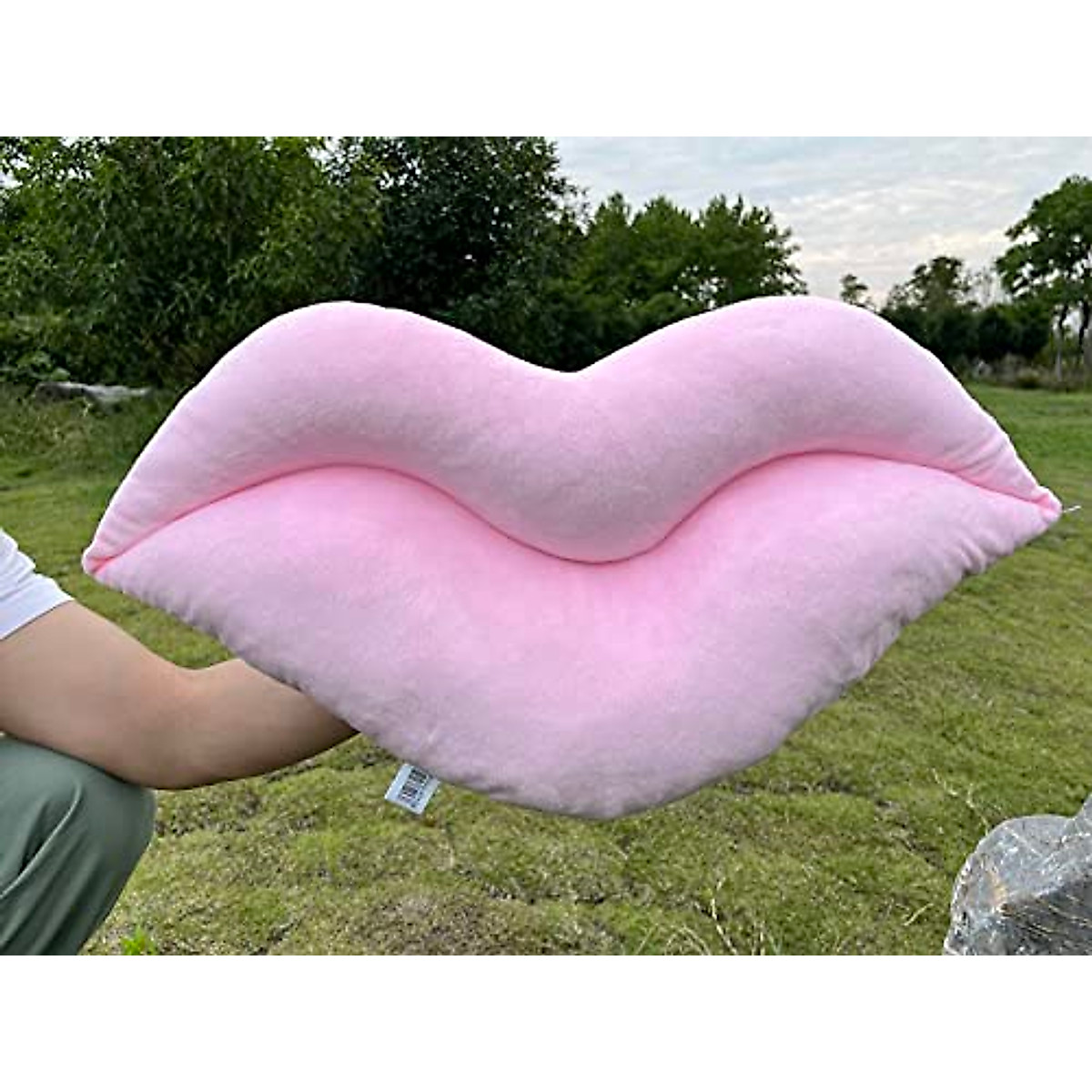 unlockgift Pink Velvet Lip Shaped Pillow Light Pink Pillows Love Cushion Funky Throw Pillow Bed Living Room Decorative Pillows (Baby Pink, 60 cm)