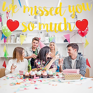 Welcome Home Banner, We Missed You So Much Banner, Welcome Home Decorations for Family Reunion Friends Back Military Graduation Happy Friendsgiving Sign Banner (Gold)