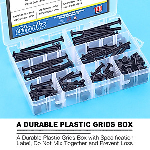 Glarks 141Pcs M6x15/ 20/25/ 30/35/ 40/45/ 50/55/ 60/65/ 70/75/ 80mm Baby Bed Crib Screws Hardware Replacement Kit, Black Hex Socket Cap Bolts Screws and Nuts Assortment Kit with a Allen Wrench