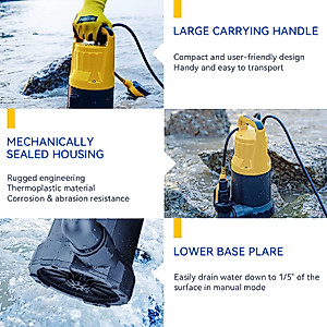 Acquaer 1HP Utility Pump 4345GPH Submersible Sump Pump with Automatic Float Switch, Water Removal for Hot Tub, Pools, Basements, Garden Pond