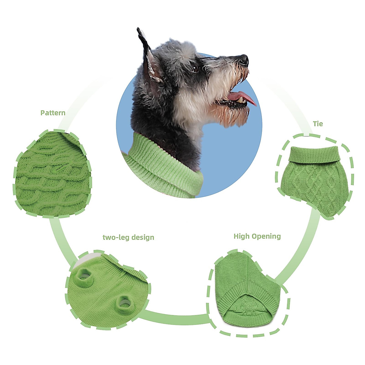 MengMengDa Small Dog Warm Winter Sweater Pet Dog Clothes Dog Knitwear for Small to Medium Breeds Dog Outfits (Green S)…