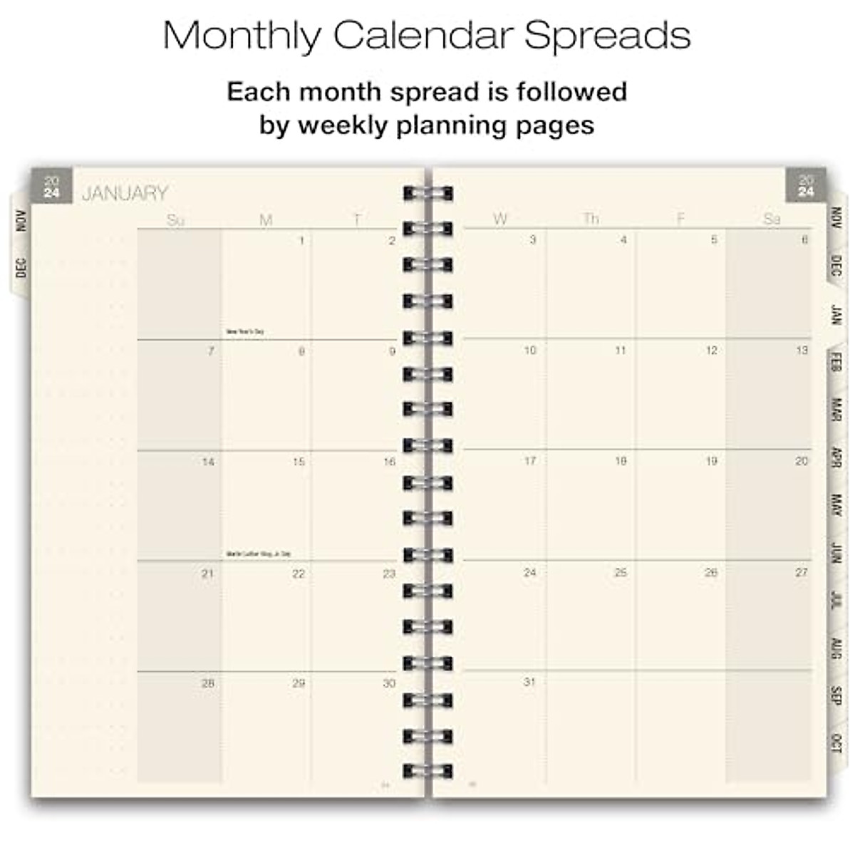 Global Printed Products, 2024 Essential 5"x8" Monthly, Weekly Planner with Tabs - 14 Months (November 2023 Through December 2024) - Professional, Easy-to-Use Frosted Vinyl Covers for Extra Protection