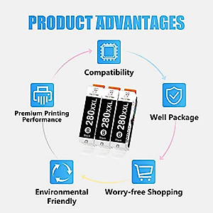 Miss Deer Compatible Ink cartridges Replacement for Canon 280 PGI-280 PGI-280XXL 280XXL PGBK for Canon PIXMA TR7520 TR8520 TS6120 TS6220 TS8120 TS8220 TS9120 TS9520 TS6320 TS9521C (PGBK, 3-Pack)