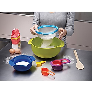 Joseph Joseph Nest 9 Plus, 9 Piece Compact Food Preparation Set with Mixing Bowls, Measuring cups, Sieve and Colander, MultiColor