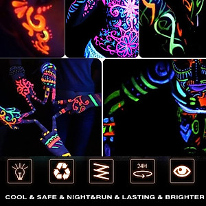 Fusang Glow in the Dark Face Body Paint,Washable Neon Face Body Paint,Black Light Face Makeup for Party Halloween Christmas Cosplay Masquerade Etc 0.48oz Set of 6 Tubes(6 colors)