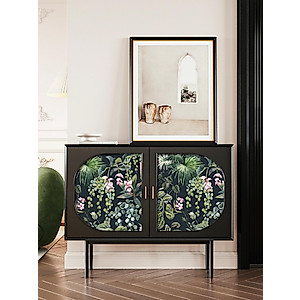 Ismoon Green Peel and Stick Wallpaper, Tropical Wallpaper Black/Green/Pink Contact Paper Jungle Leaf Wallpaper Peel and Stick Removable Wallpaper Vinyl Self Adhesive Wallpaper Waterproof