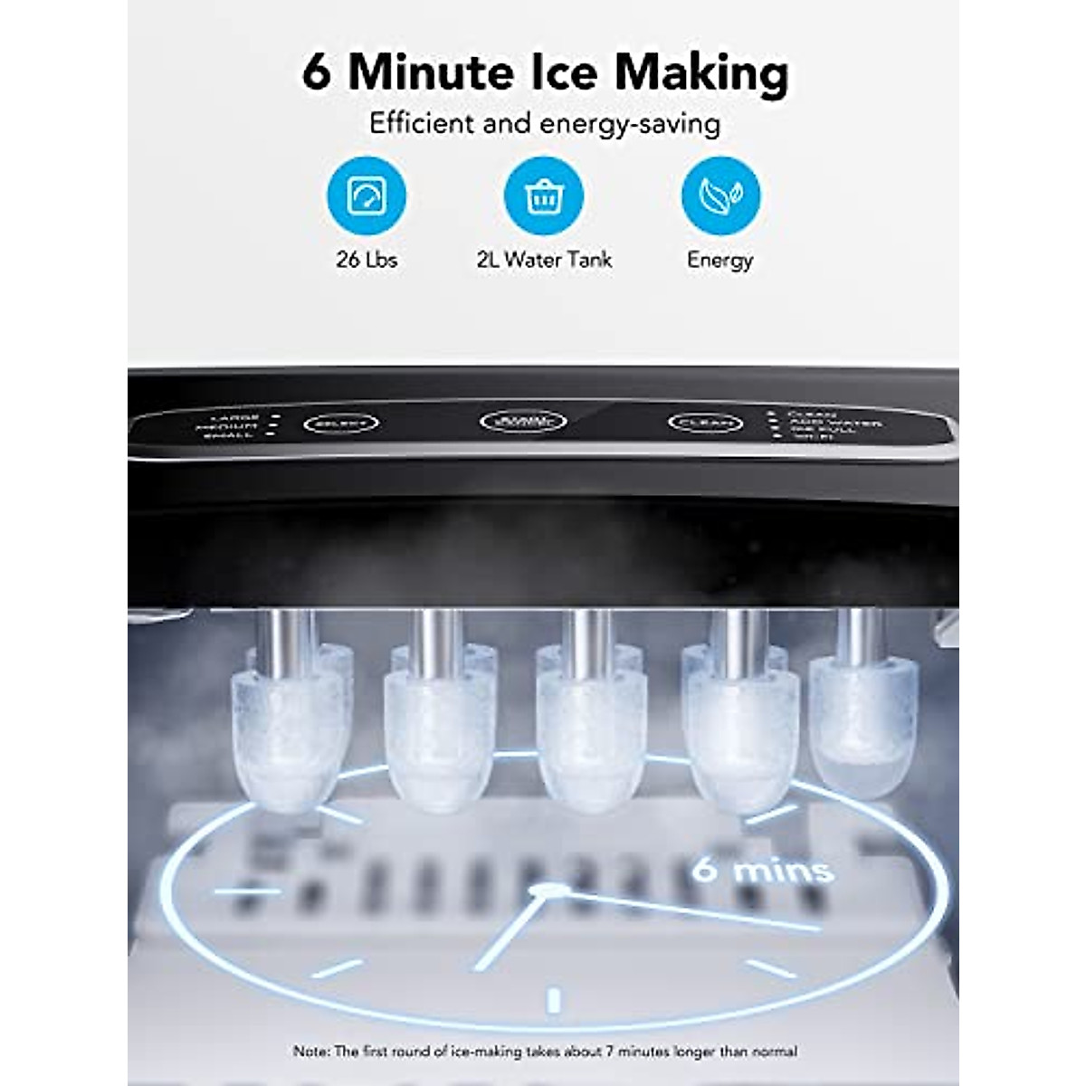 GoveeLife Smart Countertop Ice Makers, Self-Cleaning, Portable Ice Maker Works with Alexa, 9 Cubes Ready in 6min, 26lbs/24H, for Home Kitchen Party Camping, With Ice Scoop Ice Basket Stainless Silver