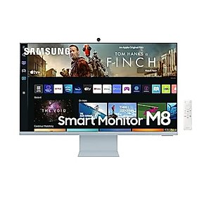 SAMSUNG M8 Series 32-Inch 4K UHD Smart Monitor & Streaming TV with Slim-fit Webcam for PC-Less Experience, Netflix, HBO, Prime VOD, & More, Apple Airplay, WiFi, BT, Built-in Speakers, 2022, Blue