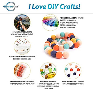 Glaciart One Felt Ball Garland - Pom Pom Garland - 12 Feet, 40 Balls, 6 Arizona Colors, Pom Pom Decorations, Nursery Decor, Bunting, Birthday Party Decorations, Easter, Photo Prop